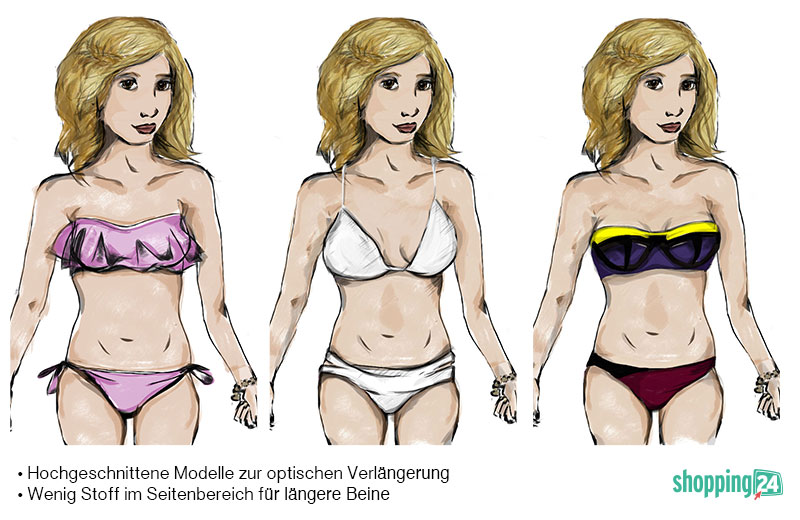 Drei Beispiele für Bikiniform mit kurzen Beinen