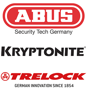Logos von Fahrradschloss Herstellern: Abus, Kryptonite und Trelock