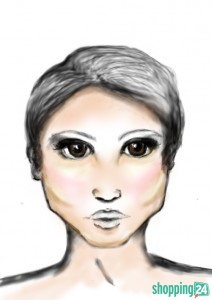 Illustration mit Make-Up Tipps für ein eckiges Gesicht