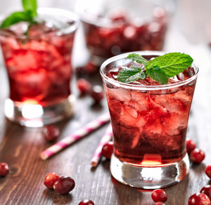 Frischer Cranberry-Saft mit Eiswürfeln